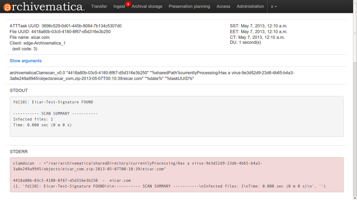 UM error handling - Archivematica