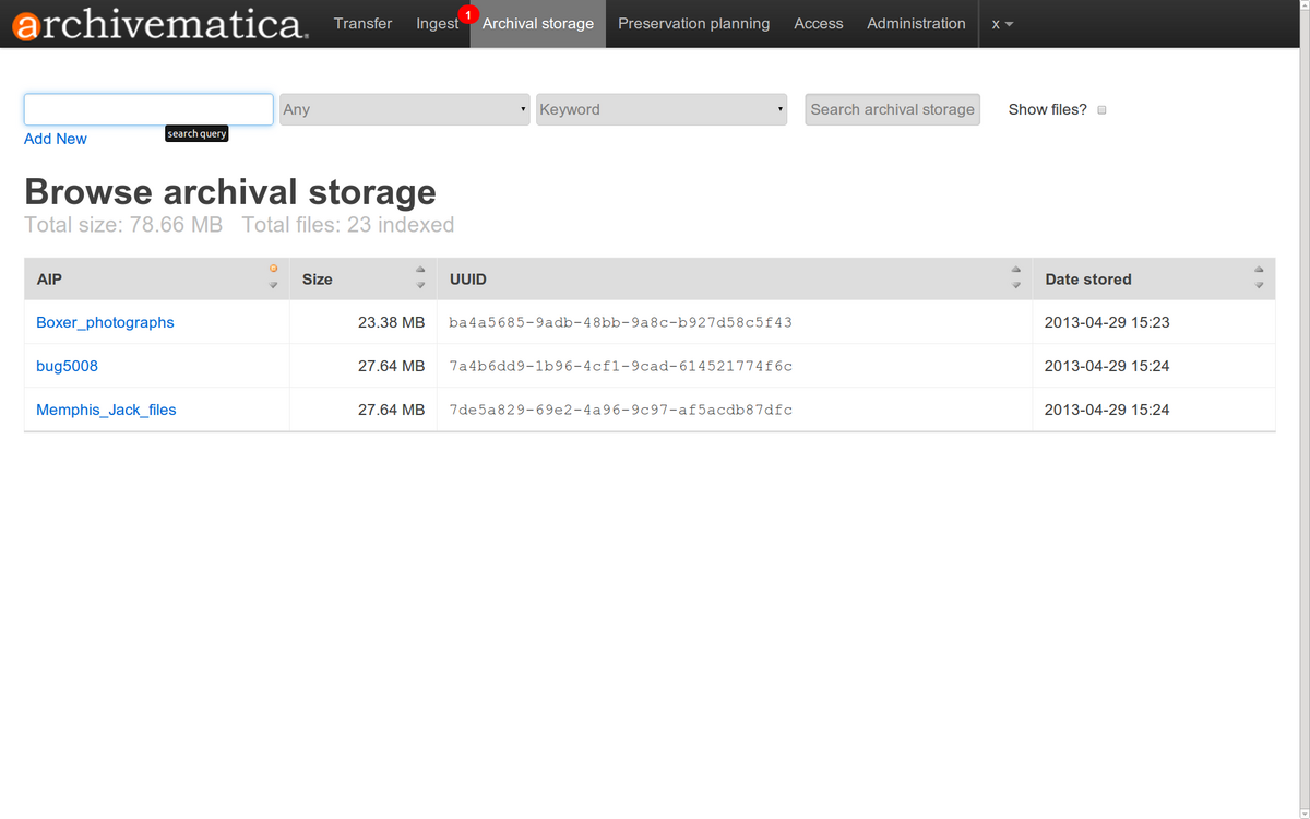 UM archival storage - Archivematica